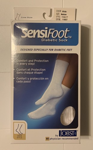 Jobst SensiFoot Diabetic Sock White Crew Style Med 110837 Men's 8.5-10 ...