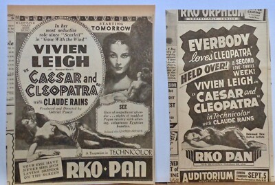 2 1946 newspaper ads for movie Caesar and Cleopatra - Vivien Leigh ...