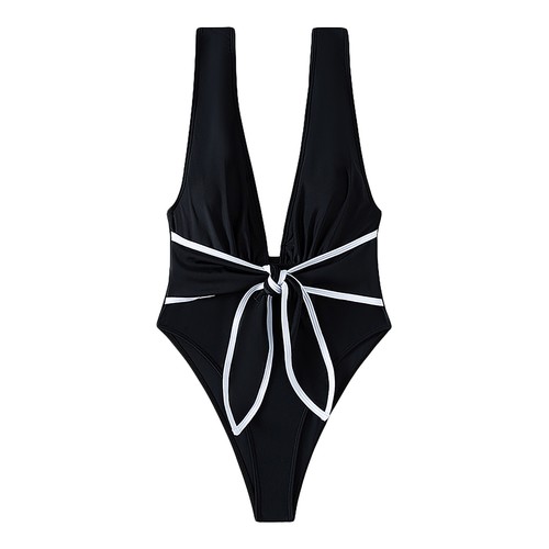 Female Swimwear Skinny Backless Deep V Neck Beachwear Monokini Solid ...