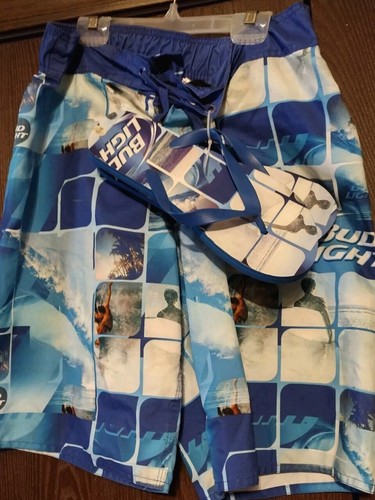 Men's Bud Light Swim Trunks With Flip Flops Size M, NWT | eBay