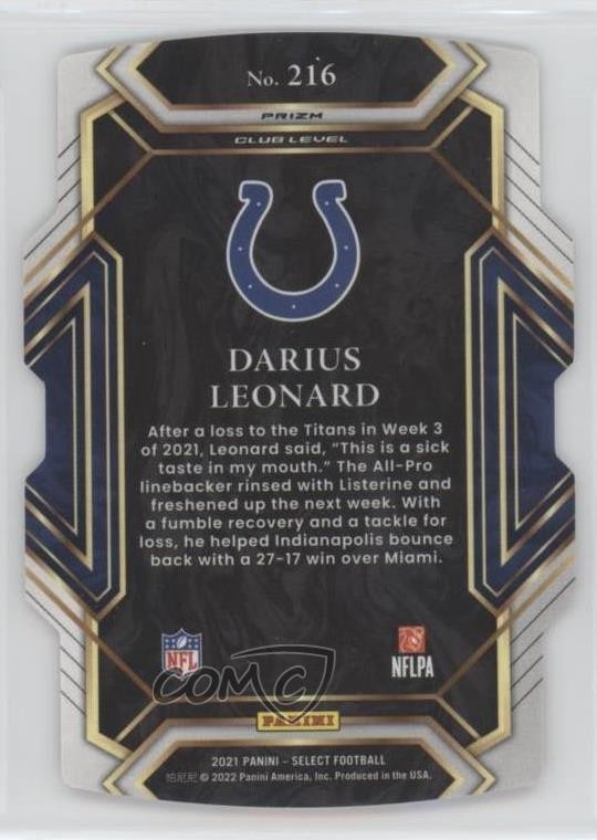 2021 Select Club Level Red & Yellow Prizm Die-Cut Shaquille Leonard ...