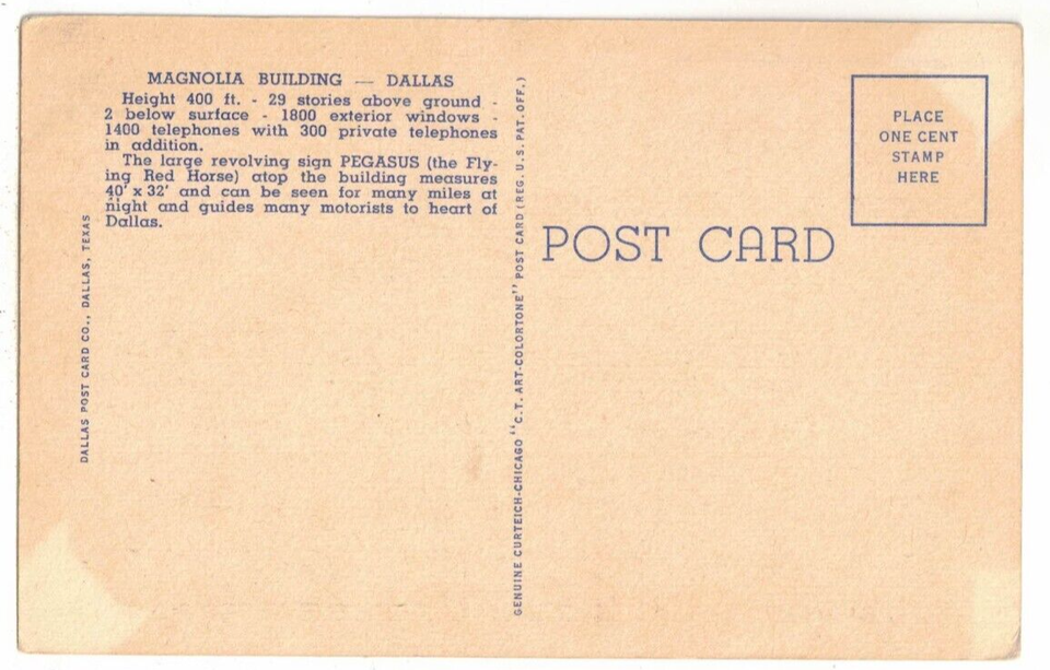 c1940 Postcard: Magnolia Bldg Rotating Pegasus, Adolphus & Baker Hotals, Dallas | eBay