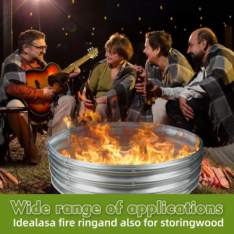 Camp Fire Ring Pit, Large round Galvanized Steel Fire Pit, Heavy Duty ...