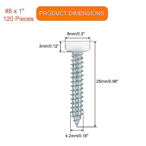 120Pcs White Wood Screws #8 x 1" Stainless Steel White Pan Head Screws ...