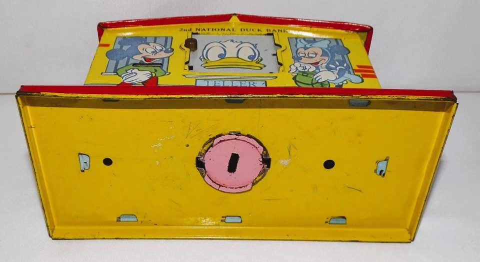 EX! DISNEY 1950's "2nd NATIONAL DONALD DUCK MECHANICAL TIN BANK"-RED ...