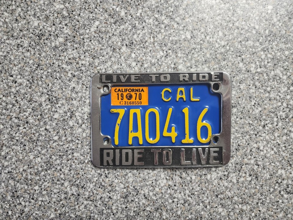 1970 California Motorcycle License Plate, 1970 Validation, DMV Clear ...
