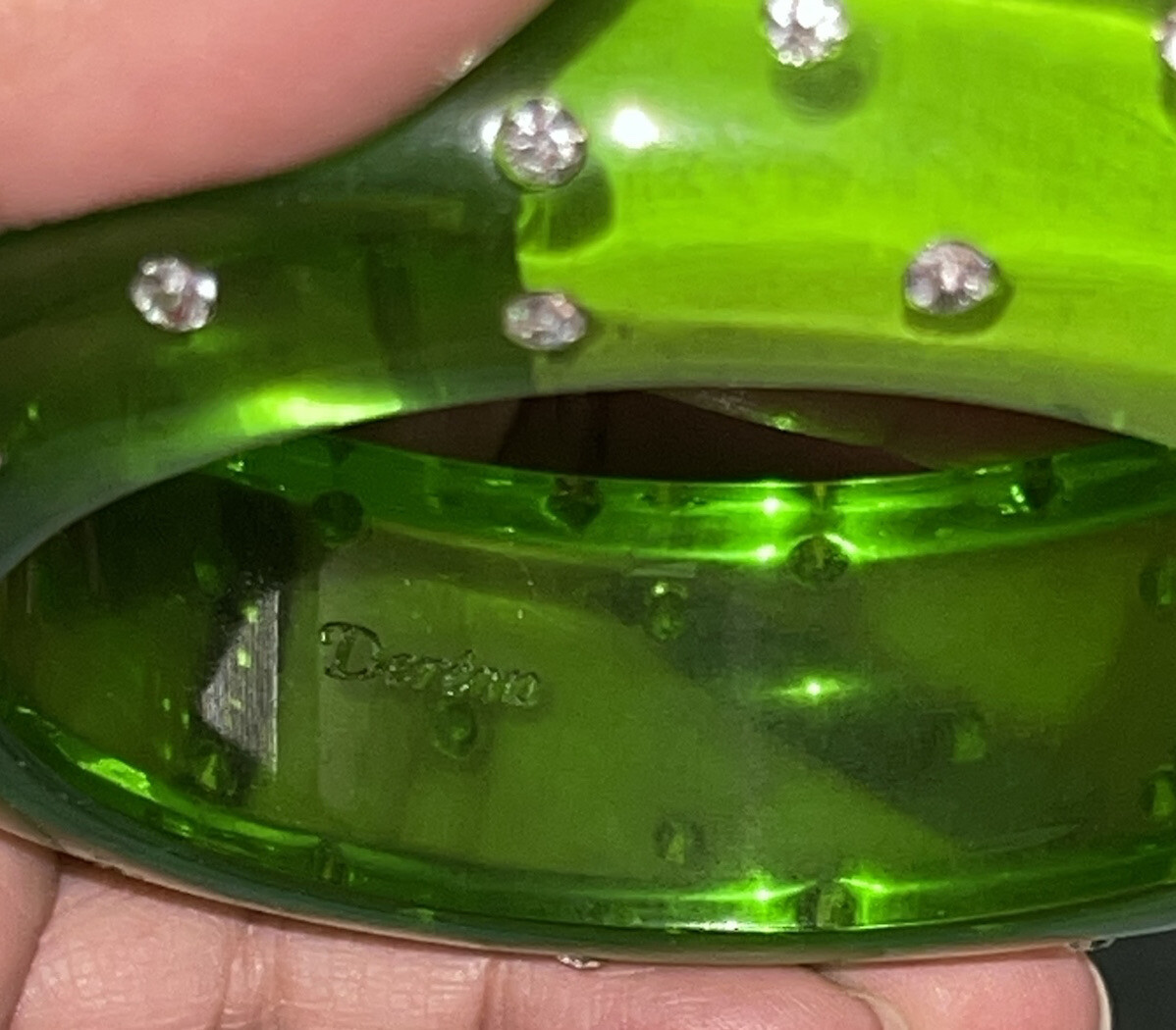 Vintage Dereon Bangle Rare Green Lucite Clear Crystal Thick Bold ...
