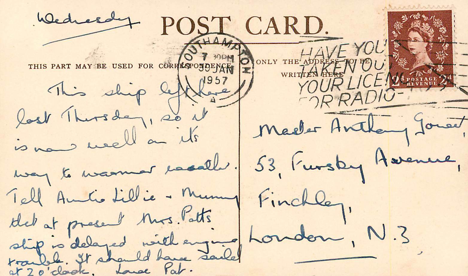 RMS EDINBURGH CASTLE - UNION CASTLE - POSTCARD 1957 | eBay