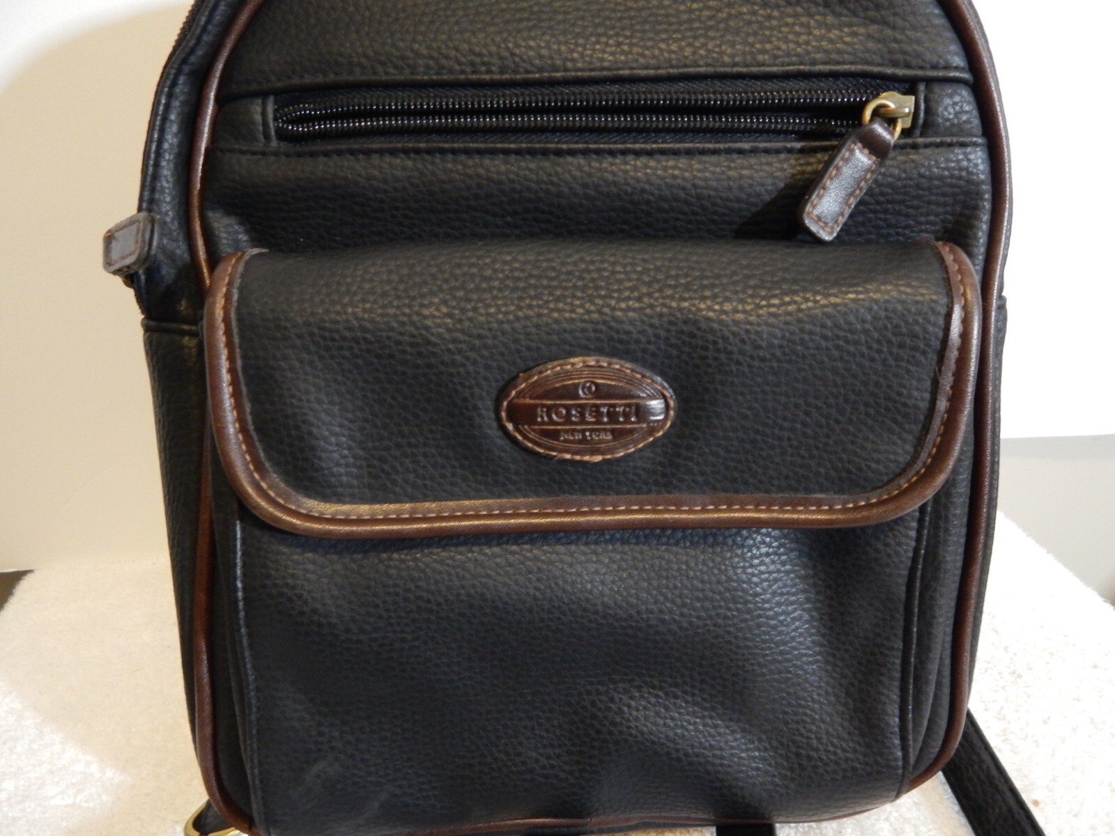 Rosetti New York Back Pack Handbag Purse Black with Brown Trim | eBay