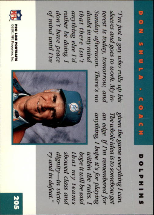 DON SHULA ~ 1991 Pro Line Portraits Football Card #205 (Miami Dolphins ...