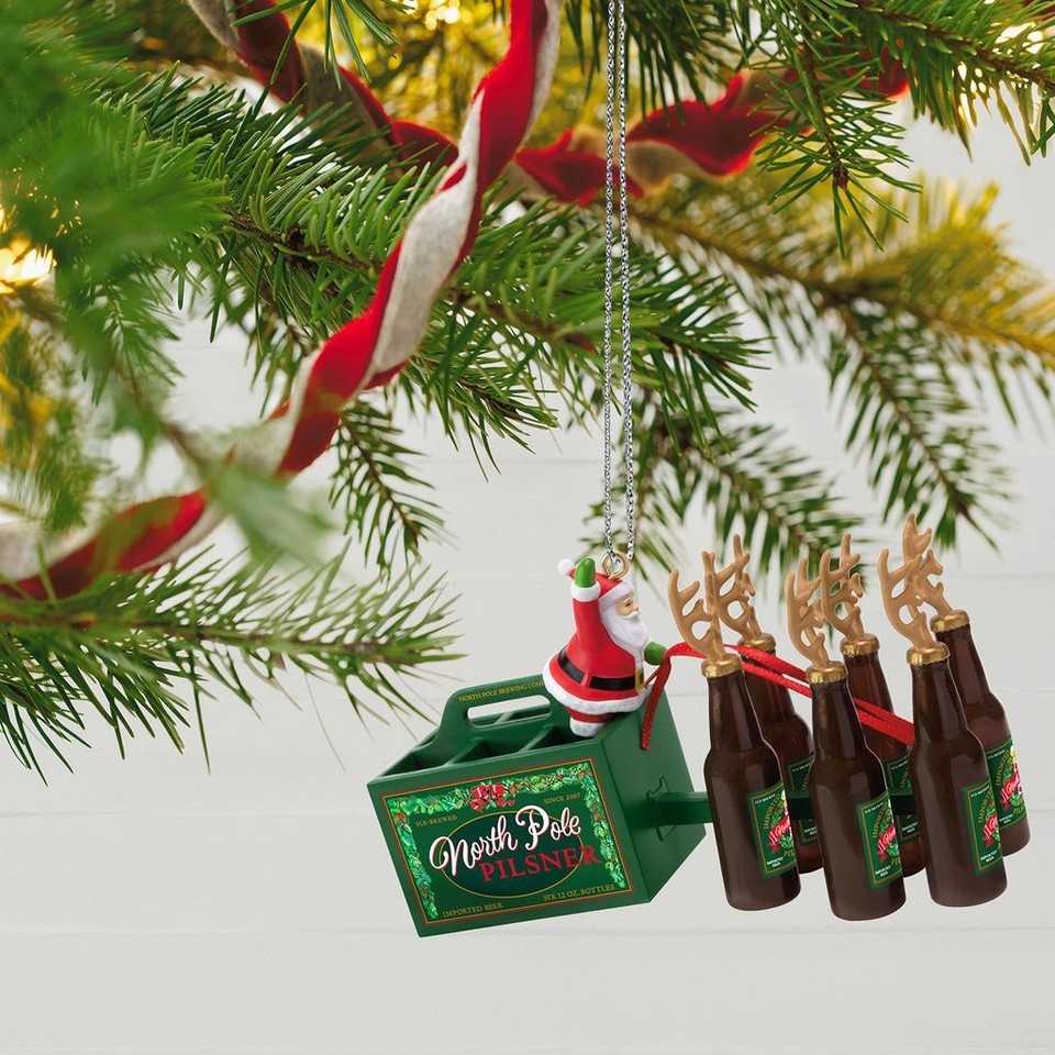 2018 Hallmark Santa's Reinbeer Ornament 6 Pack Beer Santa Sleigh ...