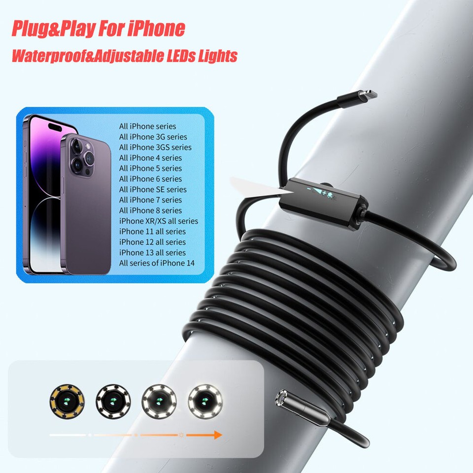 Endoscope Snake Cam Inspection Camera iOS iPhone 14/13/12/11 Android ...