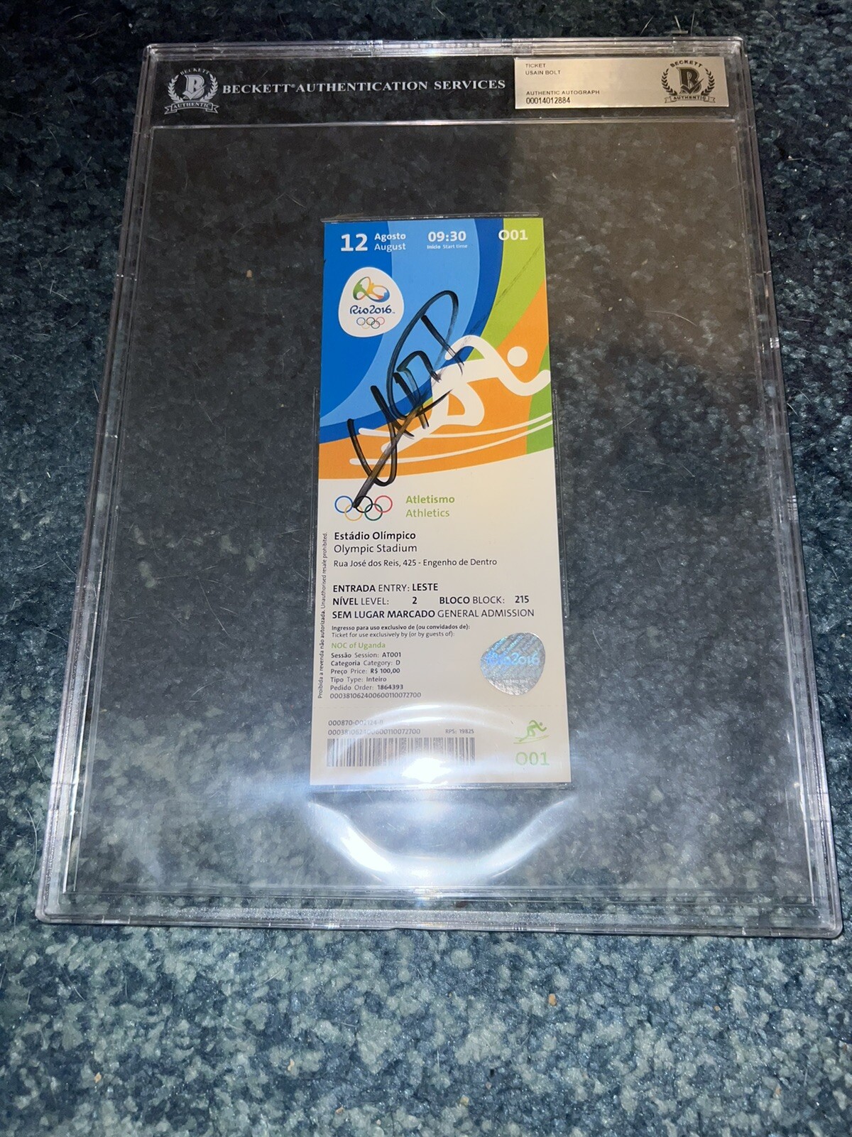 Usain Bolt Signed Official Rio 2016 Olympic Ticket Gold Medal Beckett ...