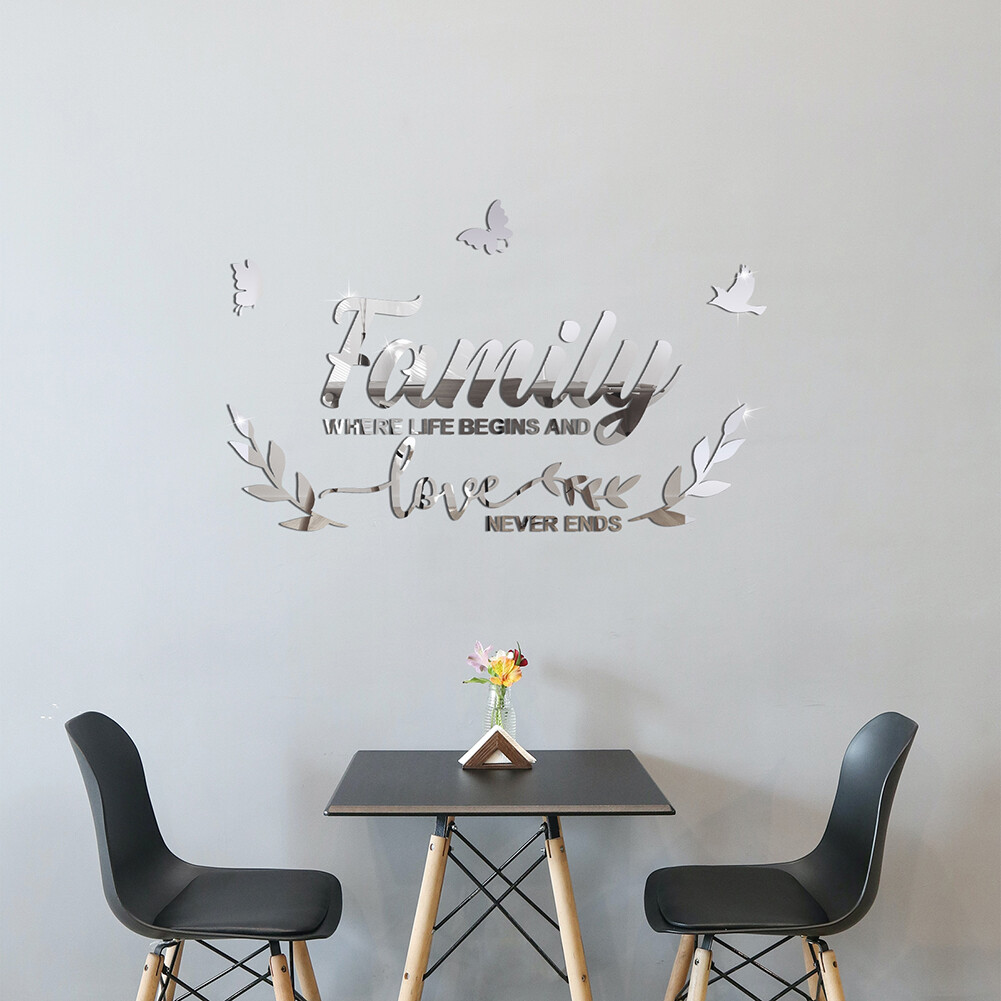Mirror Wall Sticker Acrylic Decals Art Easy Install SelfFamily Letter ...