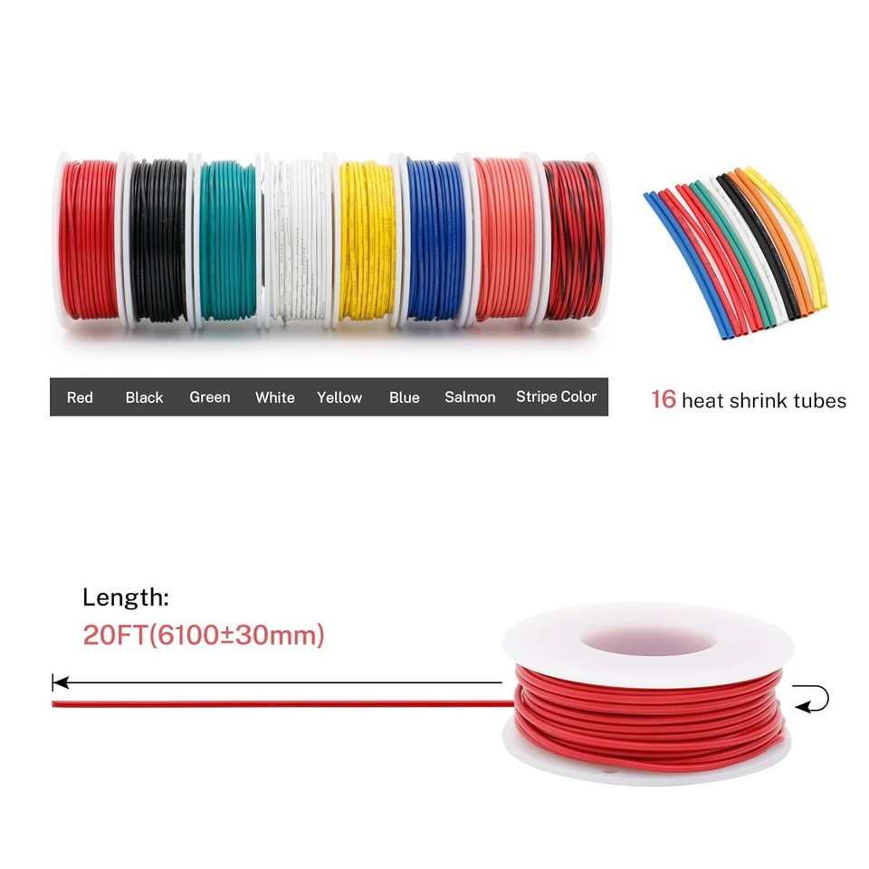 FIRMERST 18/20/22/24 Gauge 8color Solid Core Tinned Copper Hook up Wire ...
