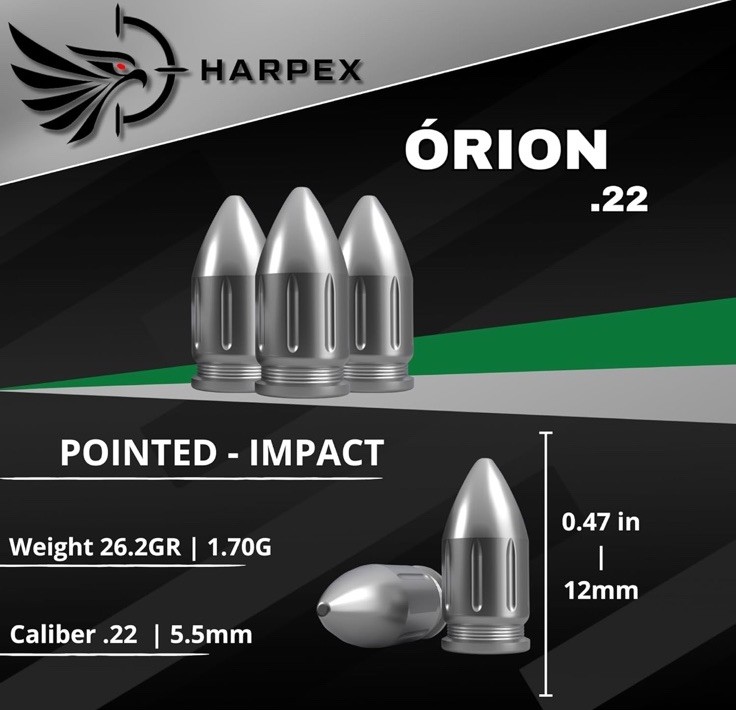 Harpex Orion .22 Hunting Slugs for Airguns - Sharp Tip Grooved Dome ...