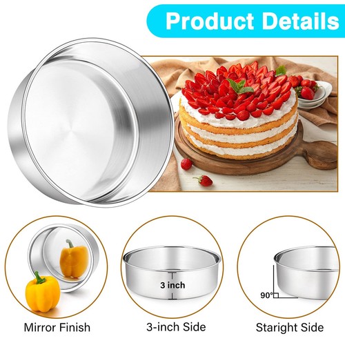 8 Inch Cake Pan (3'' Deep), Stainless Steel Round Baking Pans, for ...