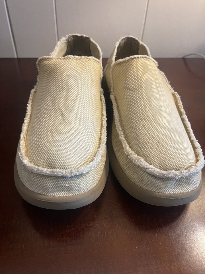 Crocs Santa Cruz 10128 Beige Loafers Frayed Canvas Slip-On Shoes Men's ...