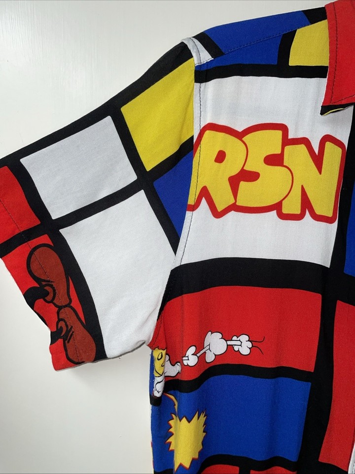Reason Brand MED Cartoon Graphic Button Up Shirt Multicolor Rayon | eBay