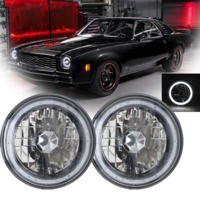 Pair 7" Inch Round White Halo LED Headlights For Chevy Chevelle SS 1971 ...