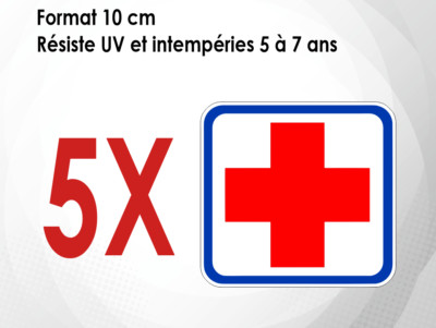 5 sticker autocollant (10 CM) Poste Secours infirmerie camping croix ...