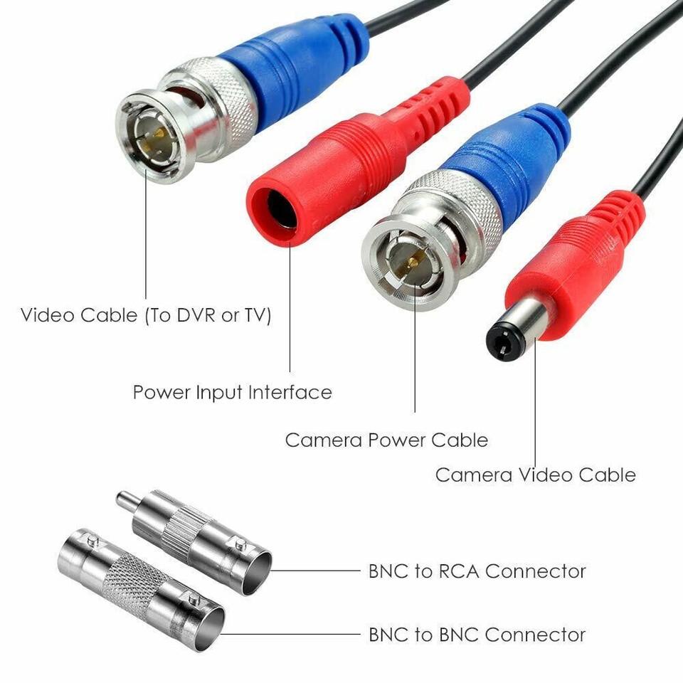 ZOSI 100ft CCTV system Camera DVR Video DC Power BNC RCA Cable Wire ...