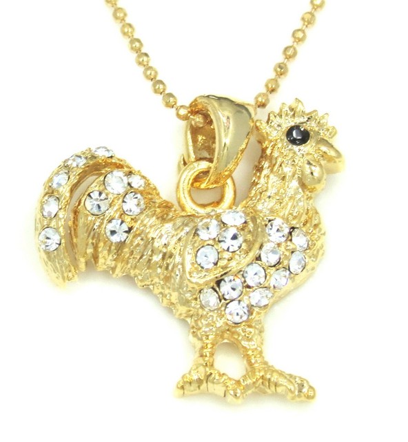 NEW ROOSTER CHICKEN CHARM CRYSTAL PENDANT GOLD CHAIN NECKLACE | eBay