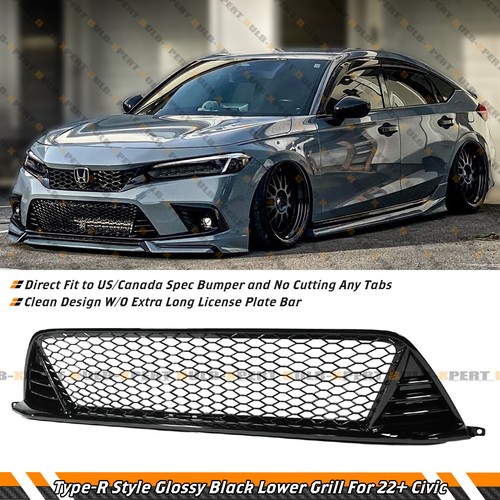 TYPE-R FL5 STYLE GLOSS BLACK FRONT LOWER GRILLE GRILL FOR 2022-2024 ...