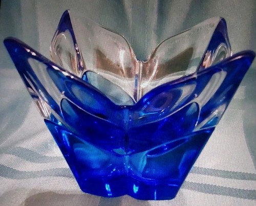 Orrefors Lars Hellsten Blue Glass Lotus 4 Petal Bowl | eBay