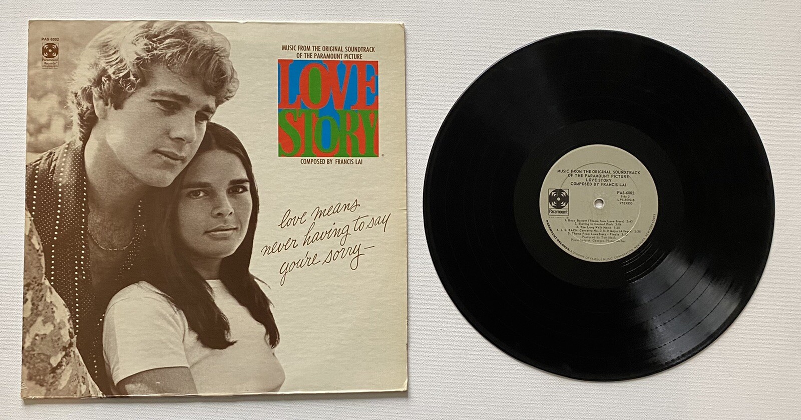 33 LP vinyl record, various, love story soundtrack, 1970 paramount, vg ...