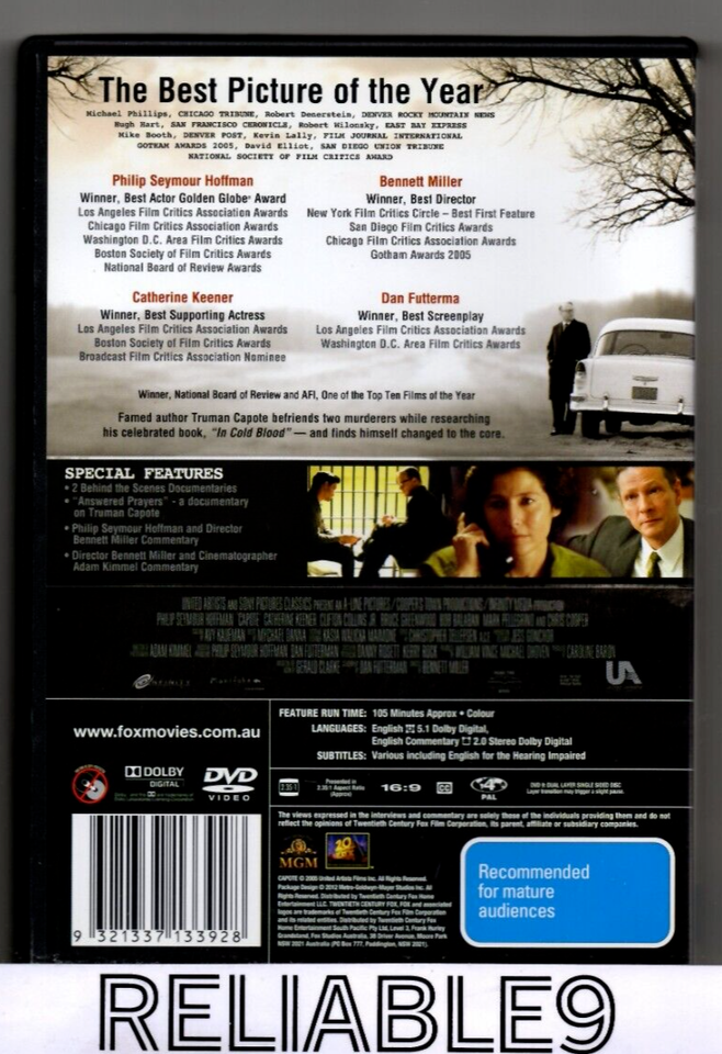 Philip Seymour Hoffman- Capote DVD+Special features Region 4 - 2005/ ...