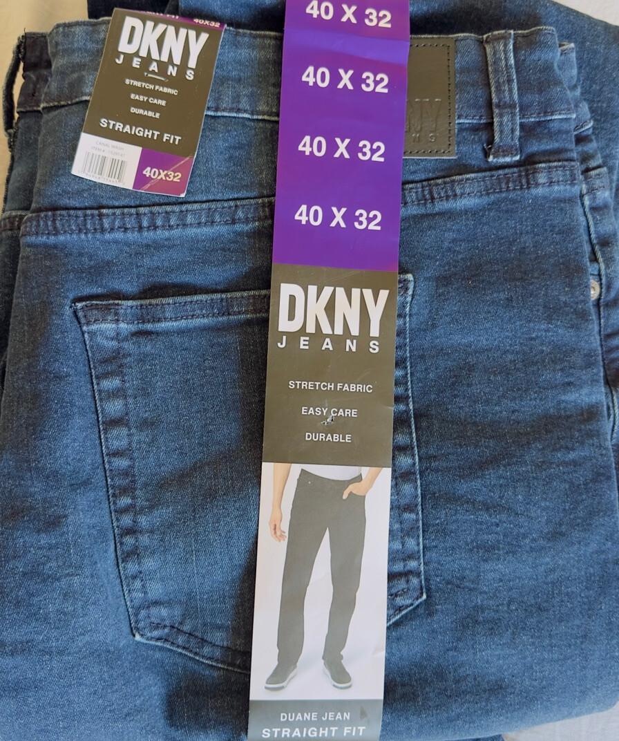 DKNY Men’s Jeans - 40” * 32”- Straight Fit - Canal Wash (Blue)- Stretch ...