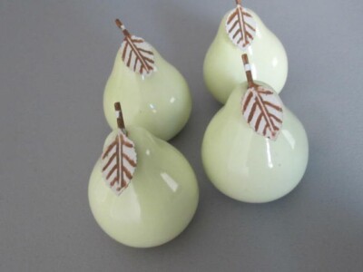 4 High End Ceramic Fruit Decor PEARS Metal Leaf & Stem 4" high MCM ...