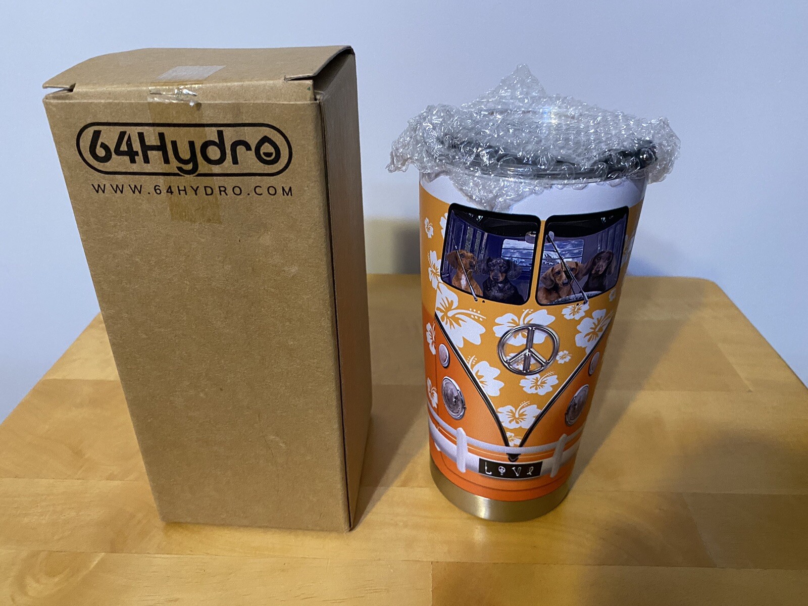 64Hydro-20 Oz. Orange Hippie Van Cup w Lid Double Wall Vacuum Insulated ...