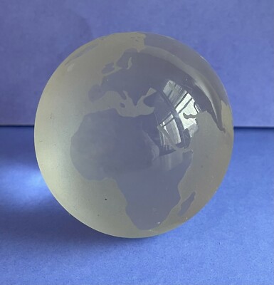 Earth Paperweight World Globe Clear Frosted Art Glass 3" Round Sphere ...