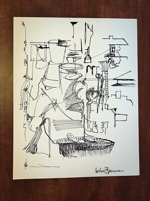 Listed American Artist Herbert Beerman Signed Ink Abstract Drawing Lot ...