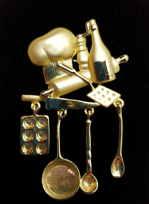 VINTAGE SIGNED AJC Chef/Cook Dangle Pin Brooch | eBay