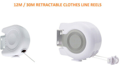 12m / 30m Wall Mounted Twin Cable Retractable Washing Line Clothes ...