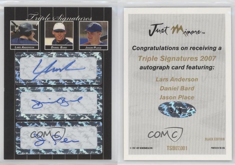 2007 Just Minors Triple Signatures Black 3/3 Lars Anderson Daniel Bard ...