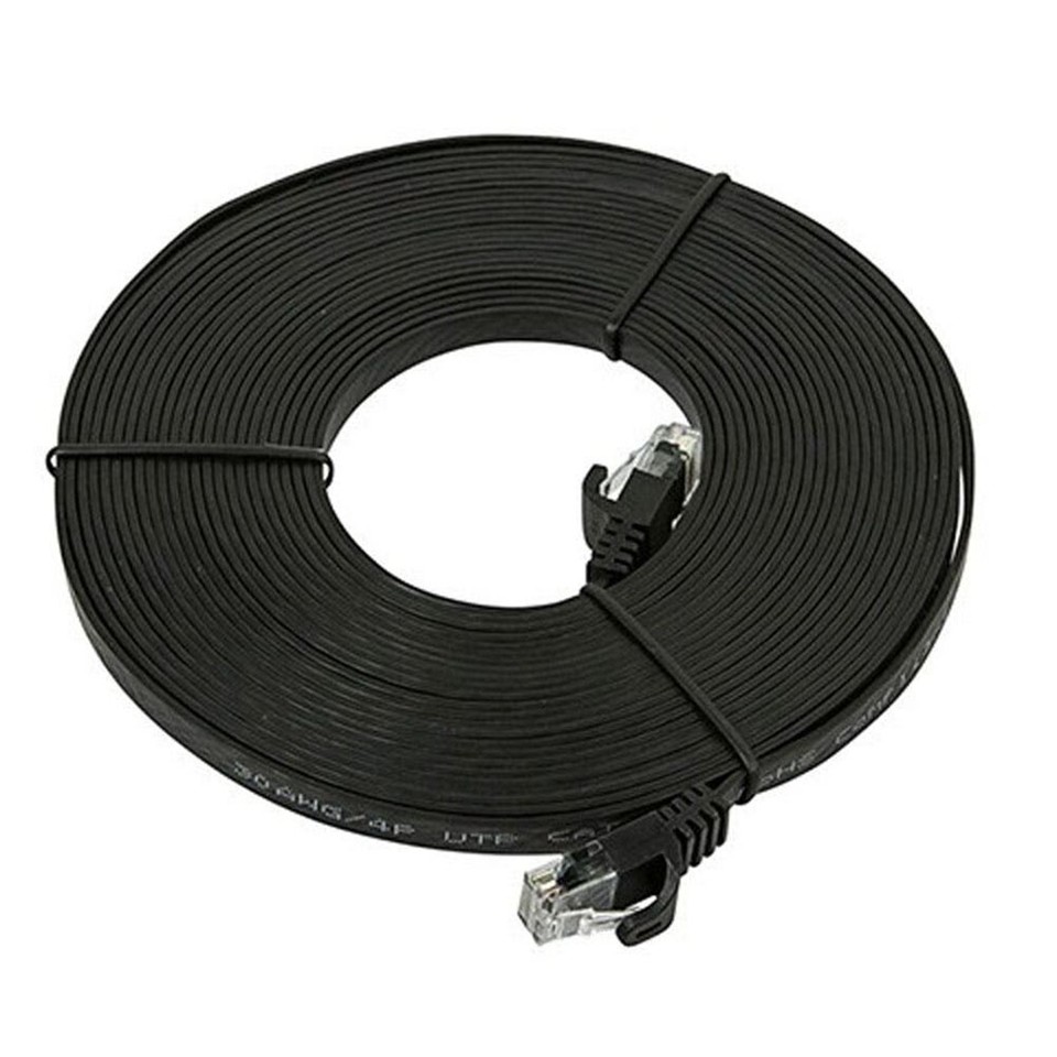 25ft Flat Cat5E UTP Stranded Network Ethernet Cable Black Cat5 RJ45 LAN ...