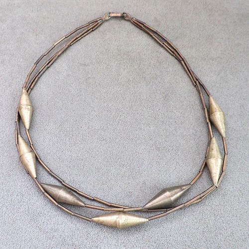 Vtg MODERNIST 3Strand Burnished 825 Silver NECKLACE 17" Fabricated ...