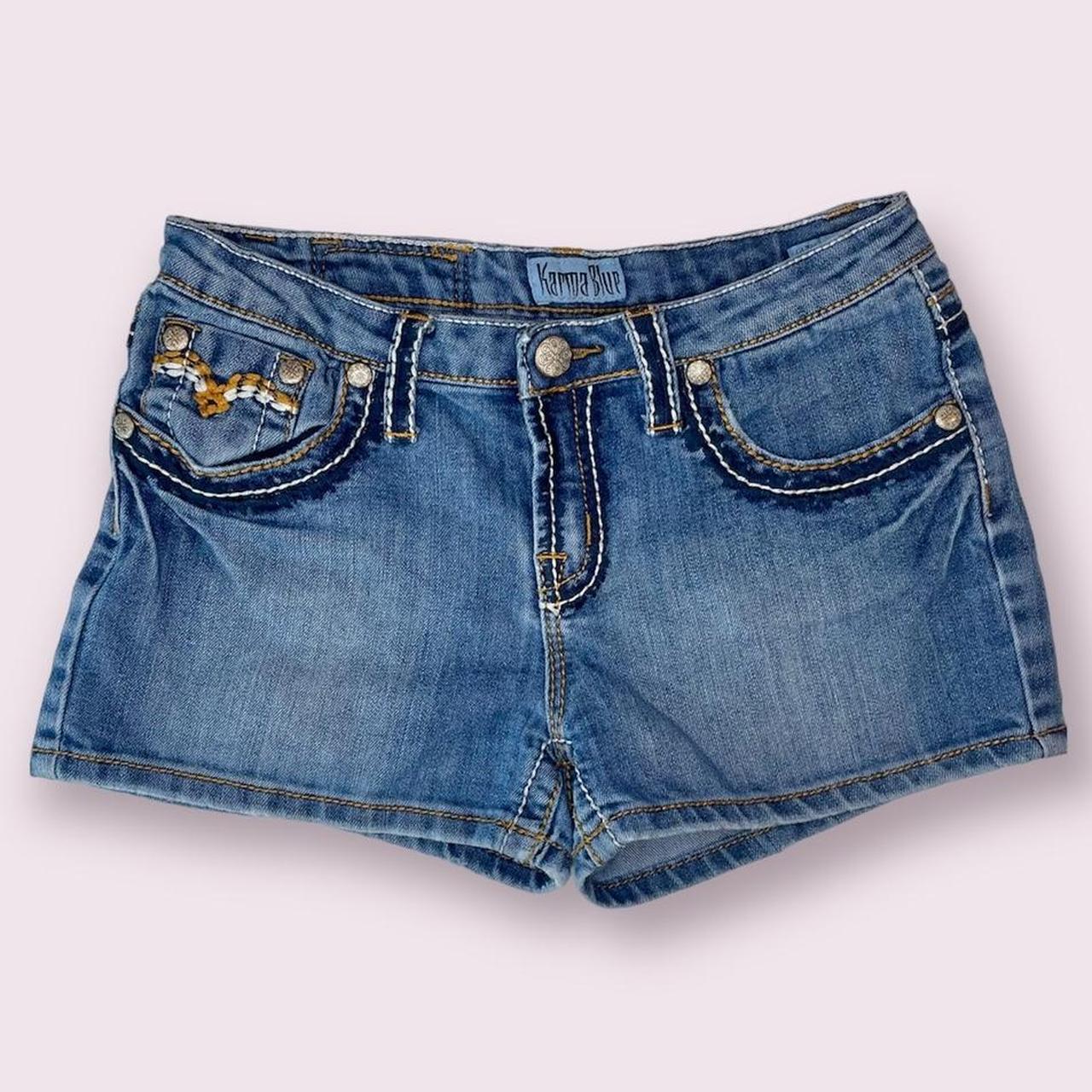 y2k denim booty shorts contrast stitch embroidery by … - Gem
