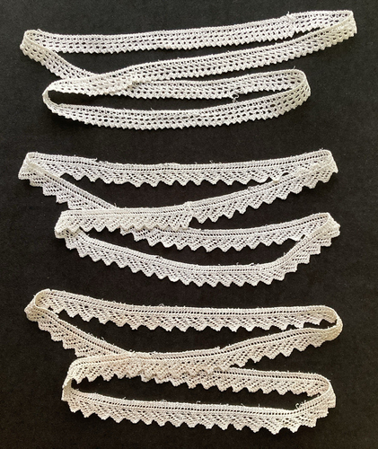 3 pieces Antique hand tatted cotton lace trim, 2 patterns, white & ecru ...