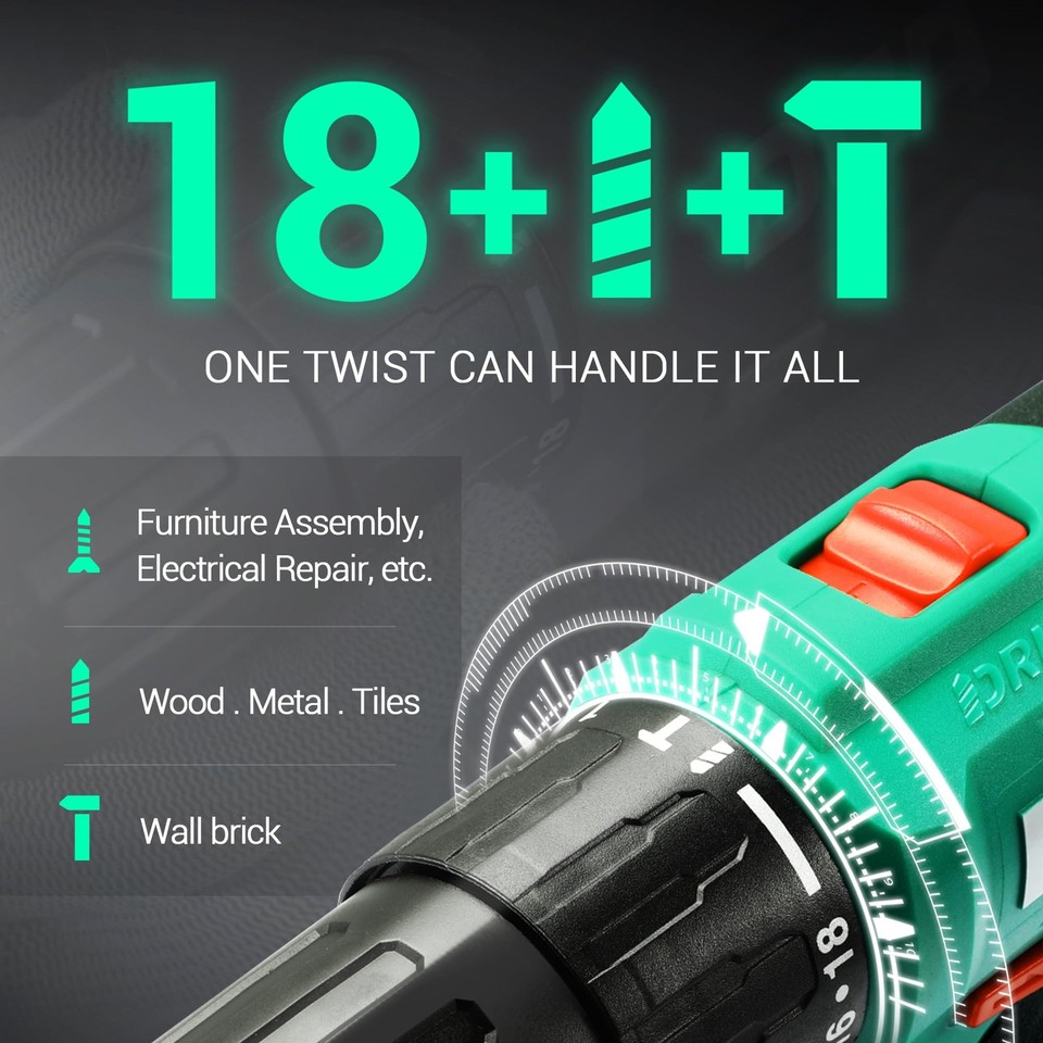 20V Cordless Hammer Drill Set, 354 In-lbs Torque, 1/2" Keyless Chuck ...