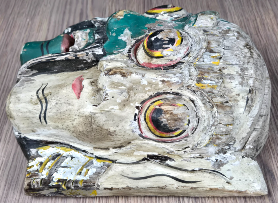 Two faced devil mask, Bali Barong wood carved painted - as found ...