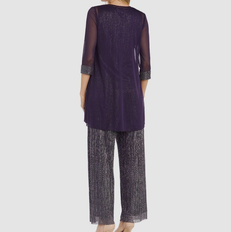 R&M Richards Women's Purple Sheer Jacket Shiny Top & Pants Set Petite ...
