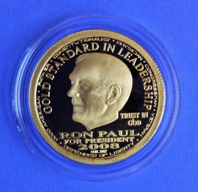 2008 Ron Paul Gold Liberty Norfed round, one ounce .9999 fine, new low ...