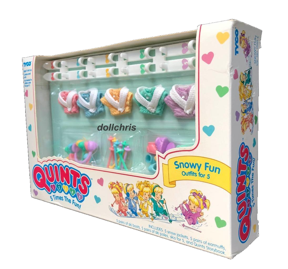 1990 Vintage TYCO QUINTS SNOWY FUN Outfits for 5 Dolls #1560-4 5 Skis ...