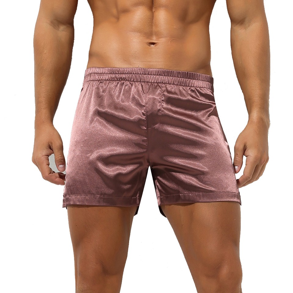 Mens Satin Silk Boxer Shorts Trunk Underwear Soft Stretch Casual Sleep ...