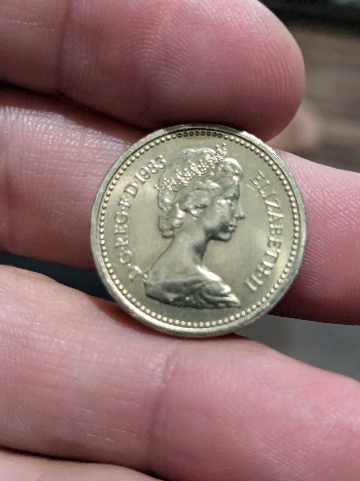 1983 QUEEN ELIZABETH II ONE POUND COIN WITH UPSIDE DOWN LETTERING ON ...